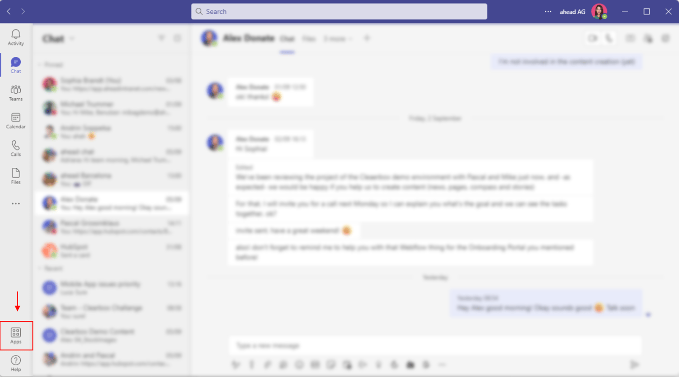 Add the ahead app to Microsoft Teams