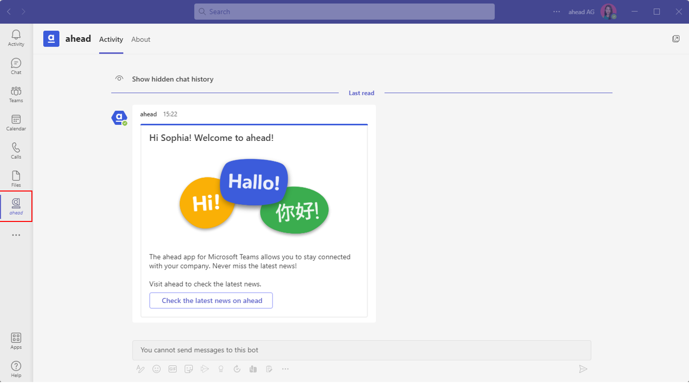 Add the ahead app to Microsoft Teams