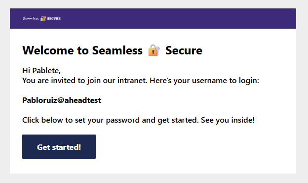 Preview of the onboarding invitation email
